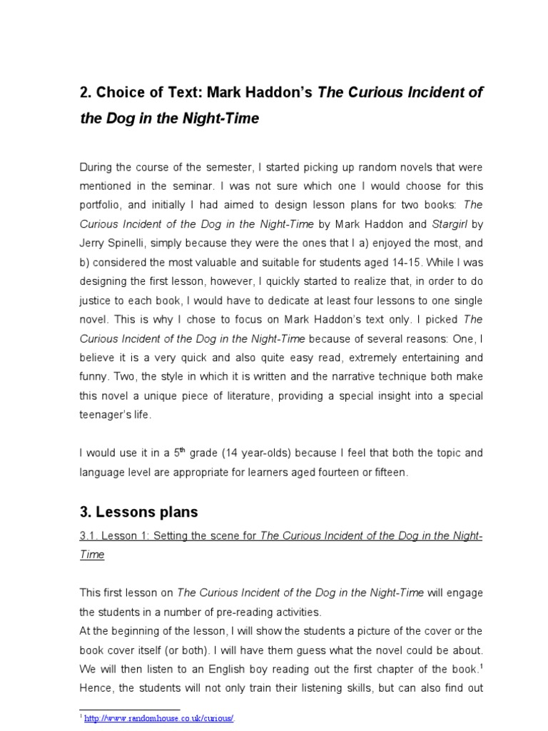 Lesson Plans for "Curious Incident" | PDF | Narration | Asperger Syndrome