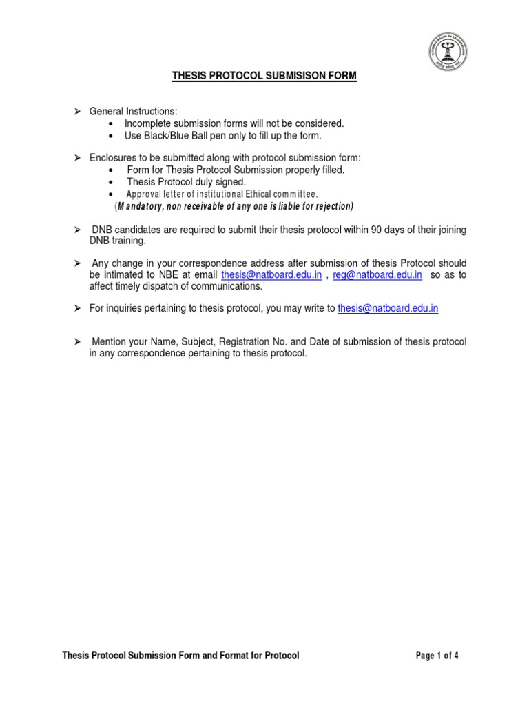 Guidelines and Requirements for Submitting a Thesis Protocol for DNB Training | PDF | Thesis ...