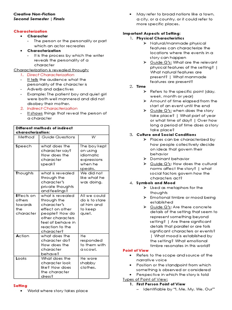 Character Important Aspects of Setting:: 1. Direct Characterization ...