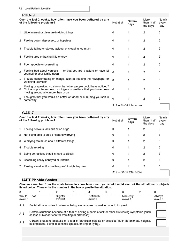 Questionnaire PDF | PDF | Phobia | Psychiatry