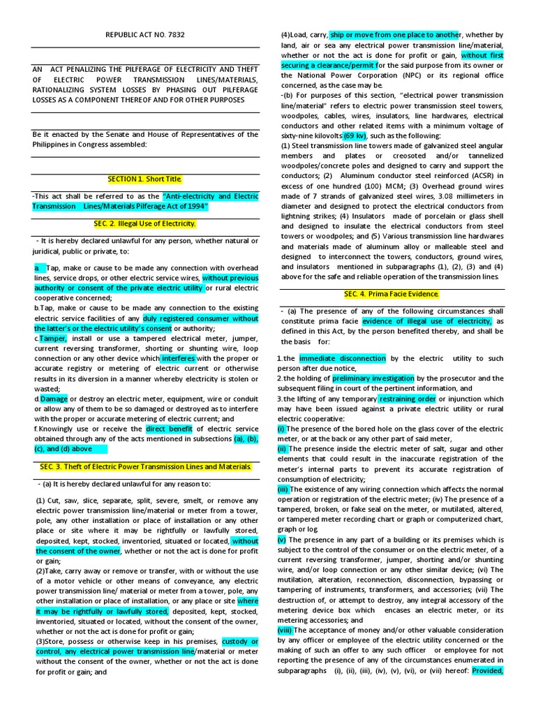 Republic Act No 7832 | PDF | Electric Power Transmission | Electricity
