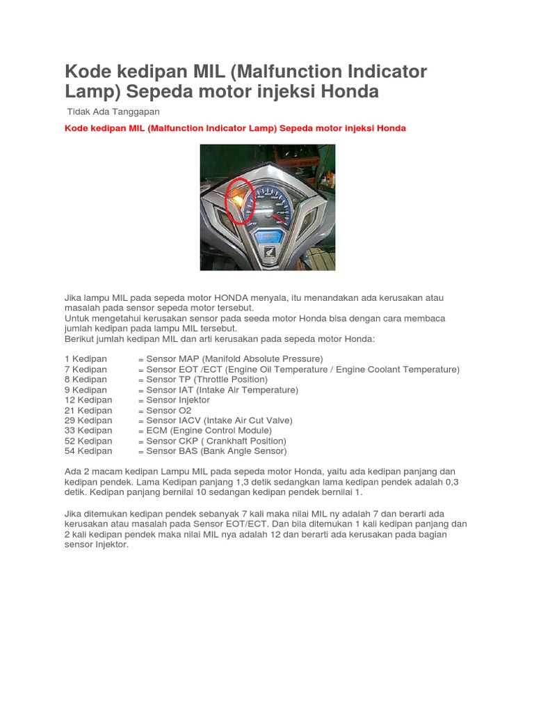Kode Kedipan MIL Honda | PDF