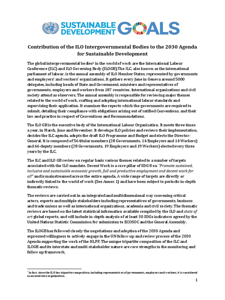 Contribution of The ILO Intergovernmental Bodies To The 2030 Agenda For ...