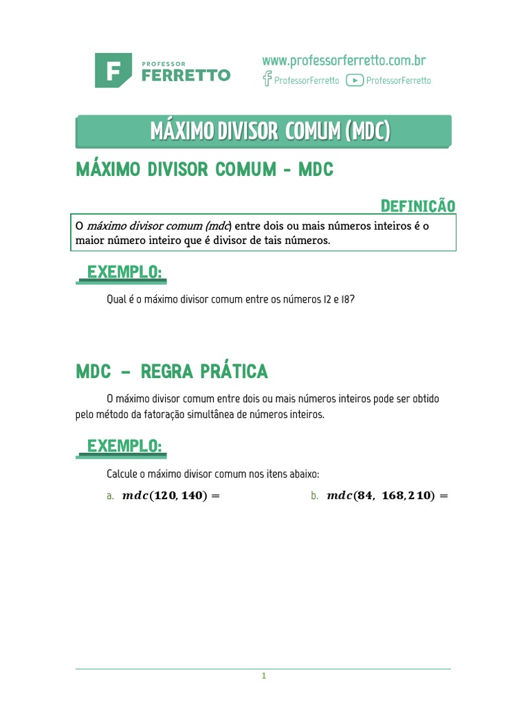 23 Máximo Divisor Comum - MDC PDF | PDF