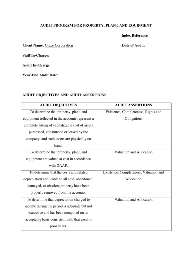 Audit program for PPE valuation and depreciation | PDF | Depreciation ...