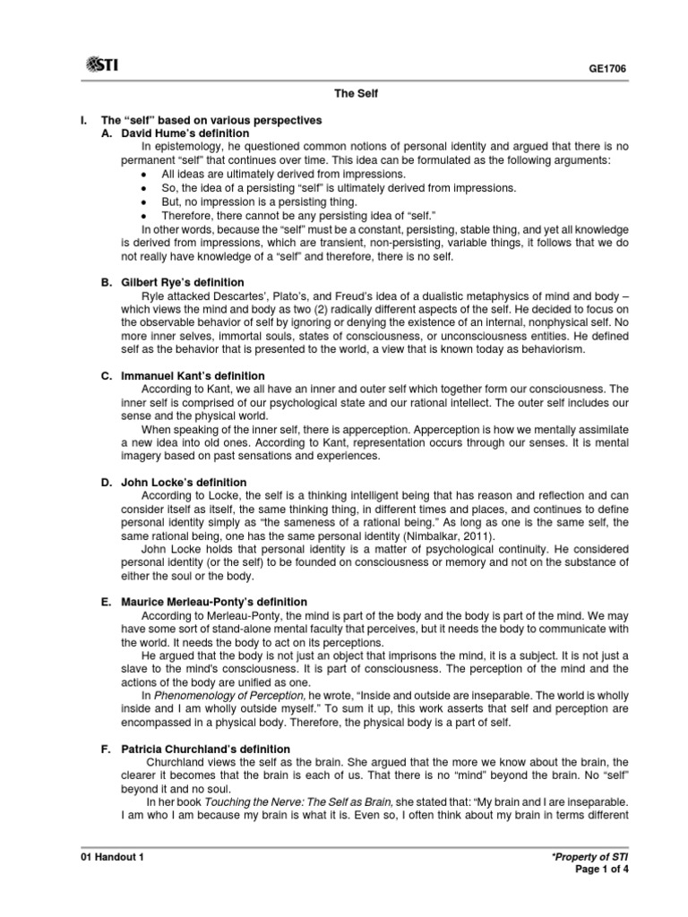 Euthenics Handout 1 | Philosophy Of Self | Id