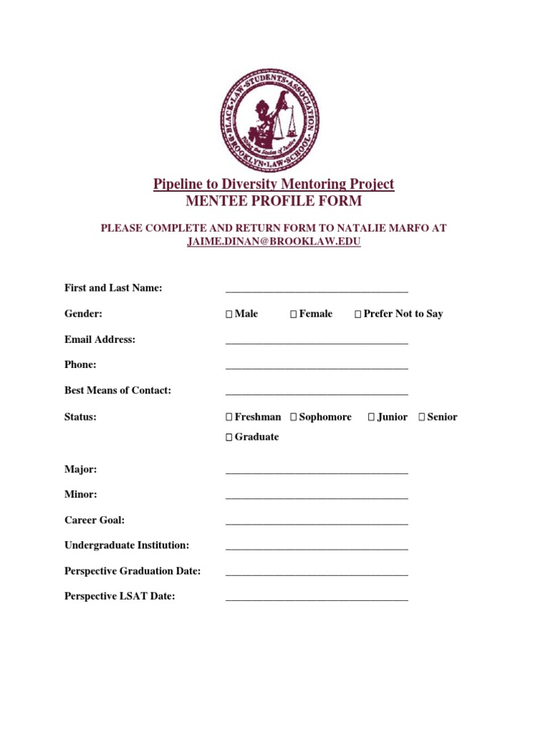 Mentee Profile Form for Mentoring Program | PDF