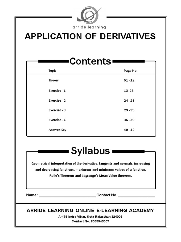 Application of Derivatives PDF | PDF | Maxima And Minima | Monotonic ...