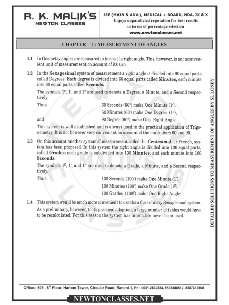 Measurement of Angles Sexagesimal, Centesimal and Circular Measure PDF ...