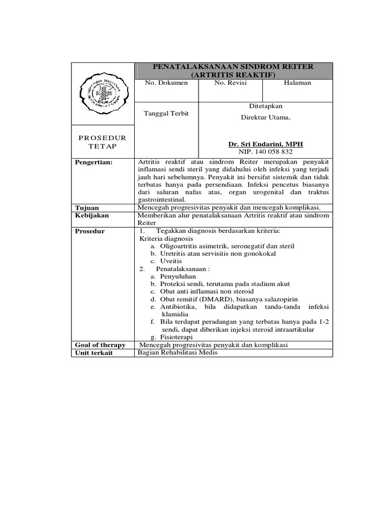 Penatalaksanaan Sindrom Reiter | PDF