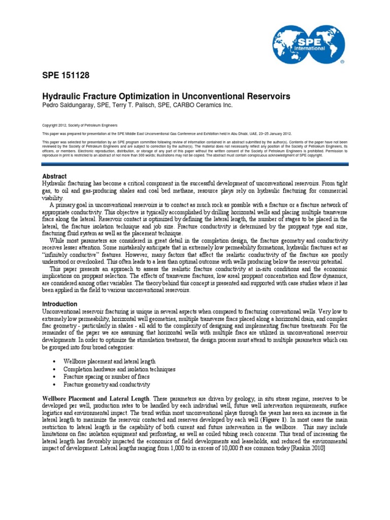 Hydraulic Fracture Optimization In Unconventional Reservoirs Pdf Hydraulic Fracturing