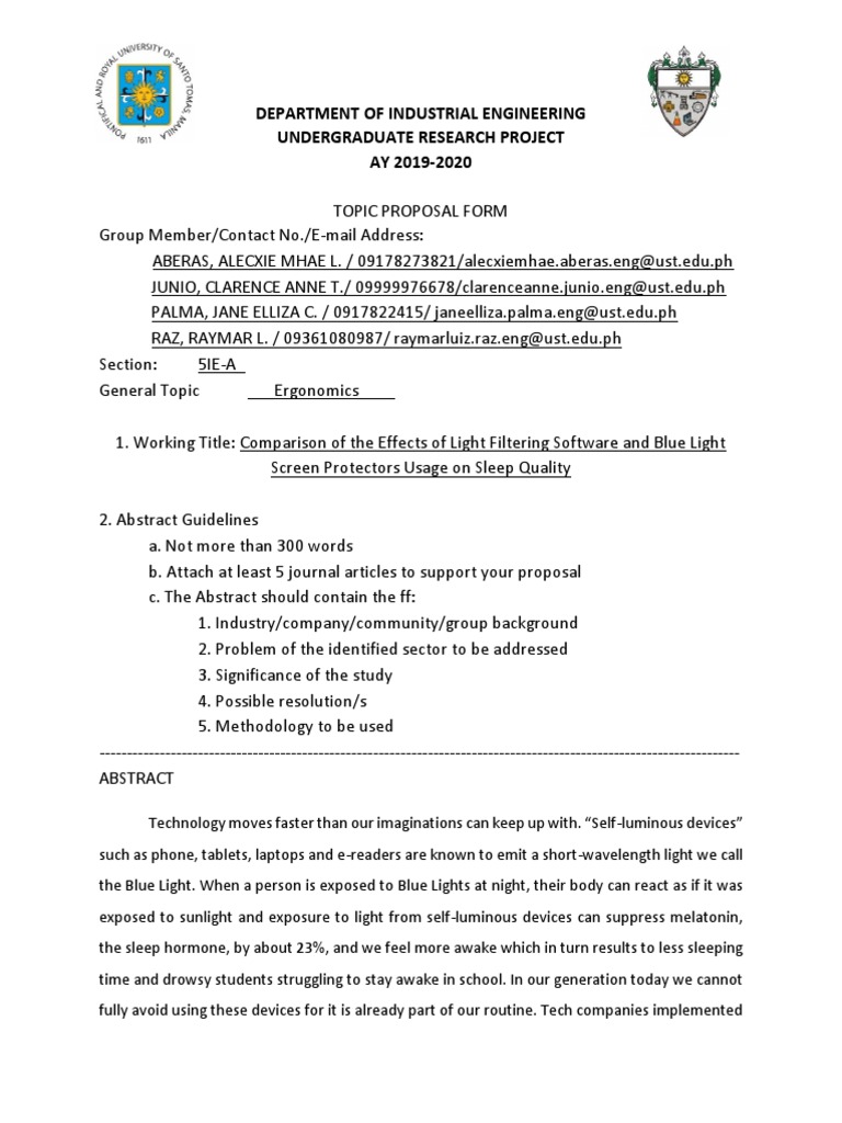 Topic Proposal Form | PDF | Sleep | Computing
