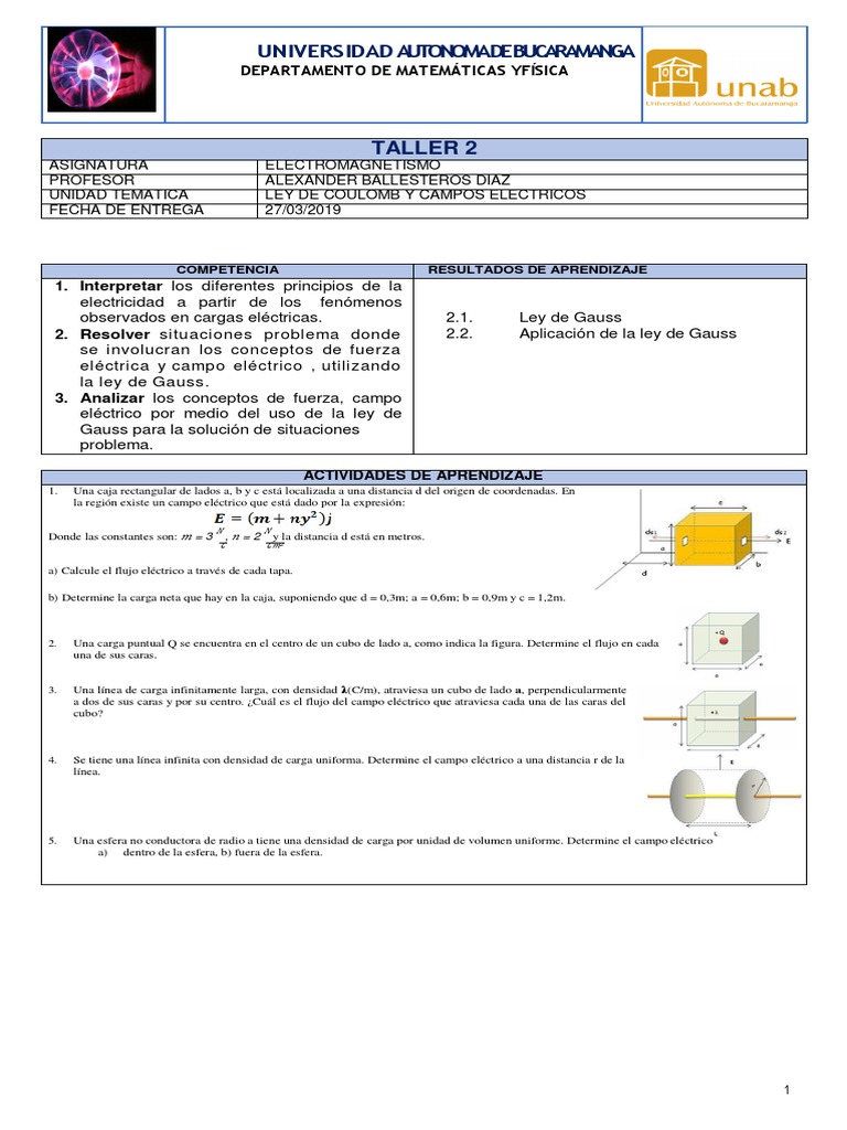 Alex Ballesteros Taller FLUJO | PDF | Campo eléctrico | Carga eléctrica