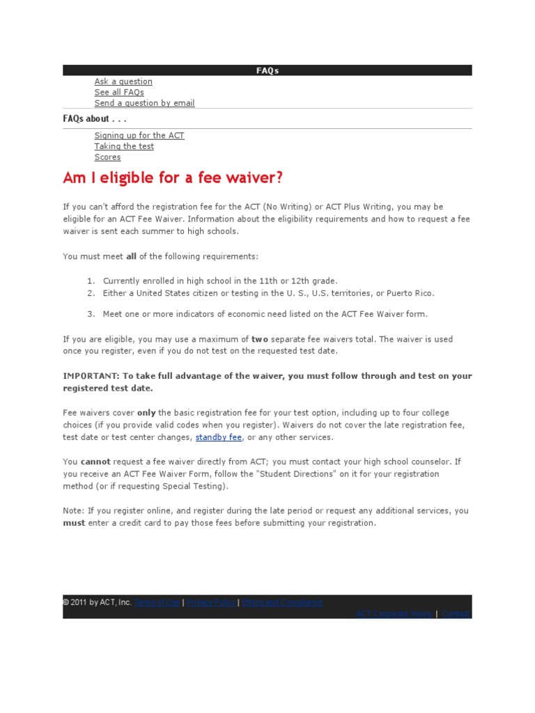ACT Fee Waiver | PDF