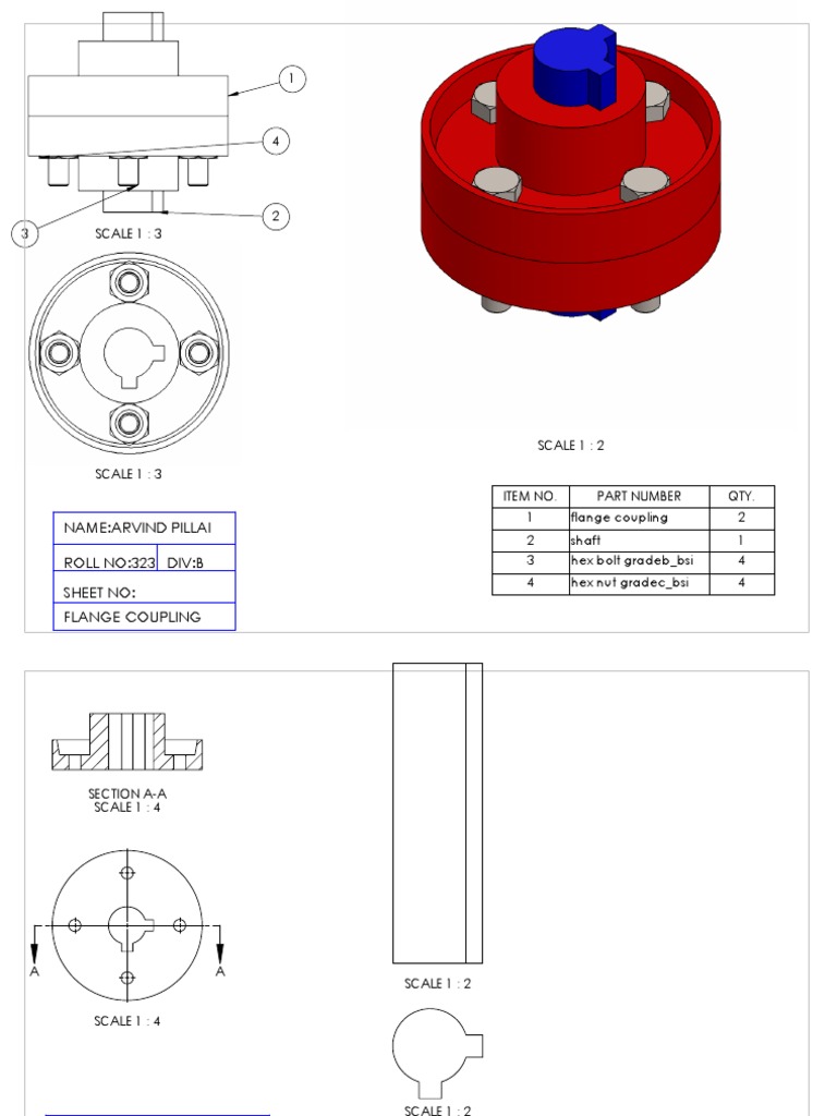 Name:Arvind Pillai Roll No:323 Div:B Sheet No: Flange Coupling | PDF