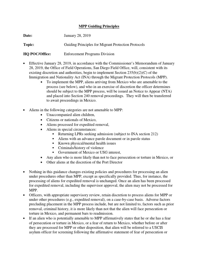 Migrant Protection Protocols Guiding Principles | PDF | Removal ...