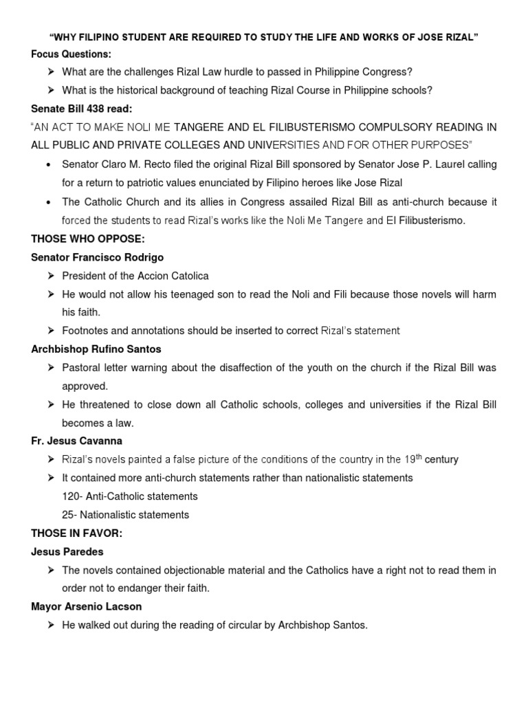 Senate Bill 438 Read:: "Why Filipino Student Are Required To Study The ...
