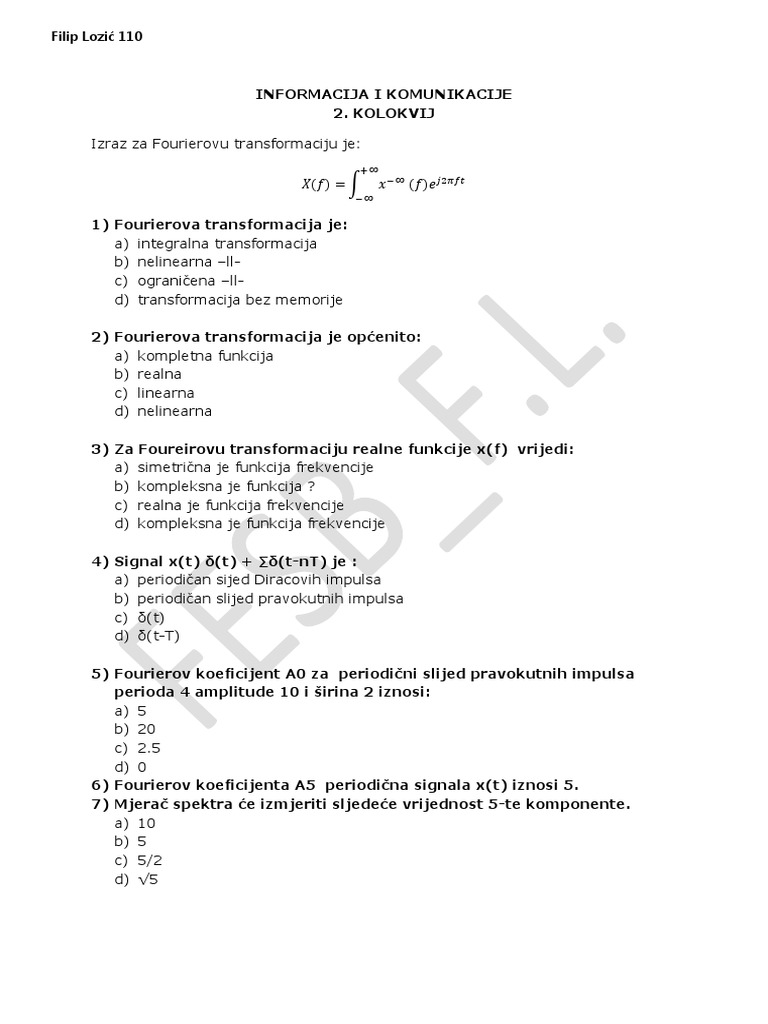 Informacije I Komunikacije - Drugi Kolokvij | PDF