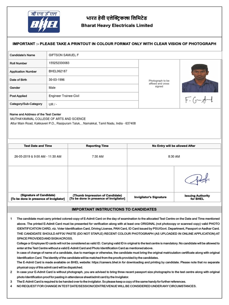 Candidate Hall Ticket | PDF | Identity Document | Test (Assessment)