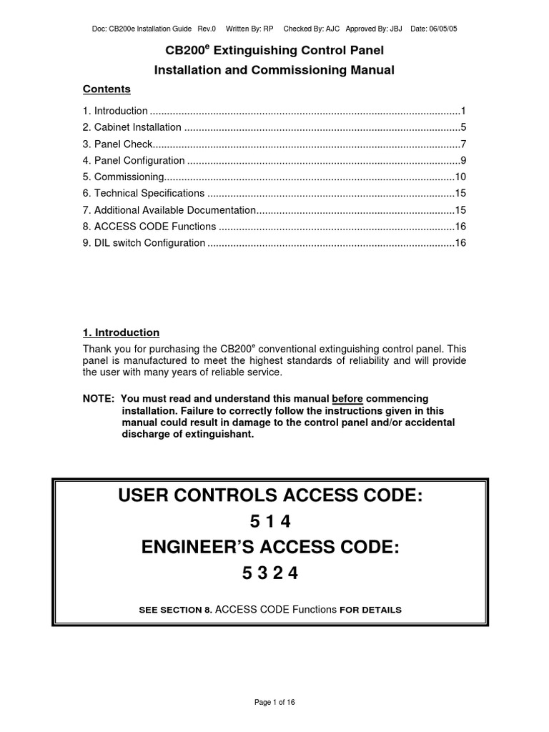 CB 200 Extinguishing Control Panel Installation and Commissioning ...