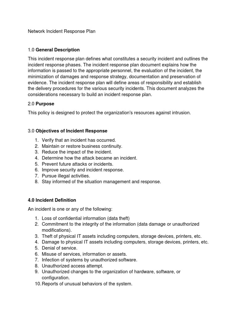 Network Incident Response Plan Overview | PDF | Incident Management ...