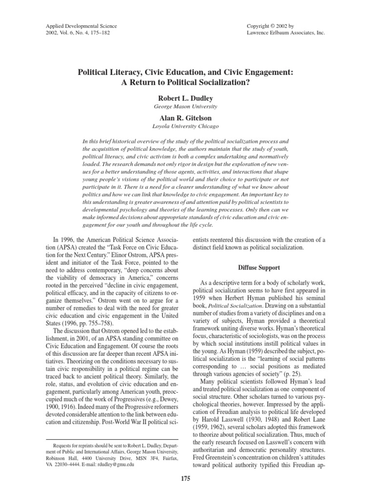Political Literacy, Civic Education, and Civic Engagement: A Return To ...