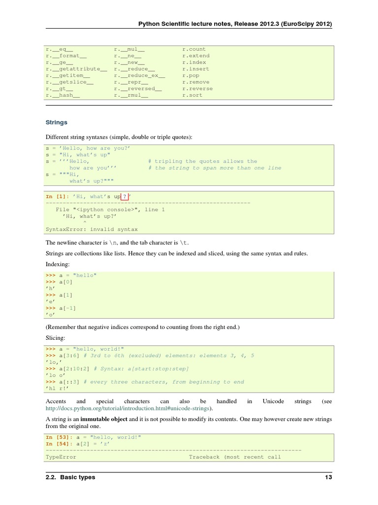 Strings: Python Scientific Lecture Notes, Release 2012.3 (Euroscipy ...