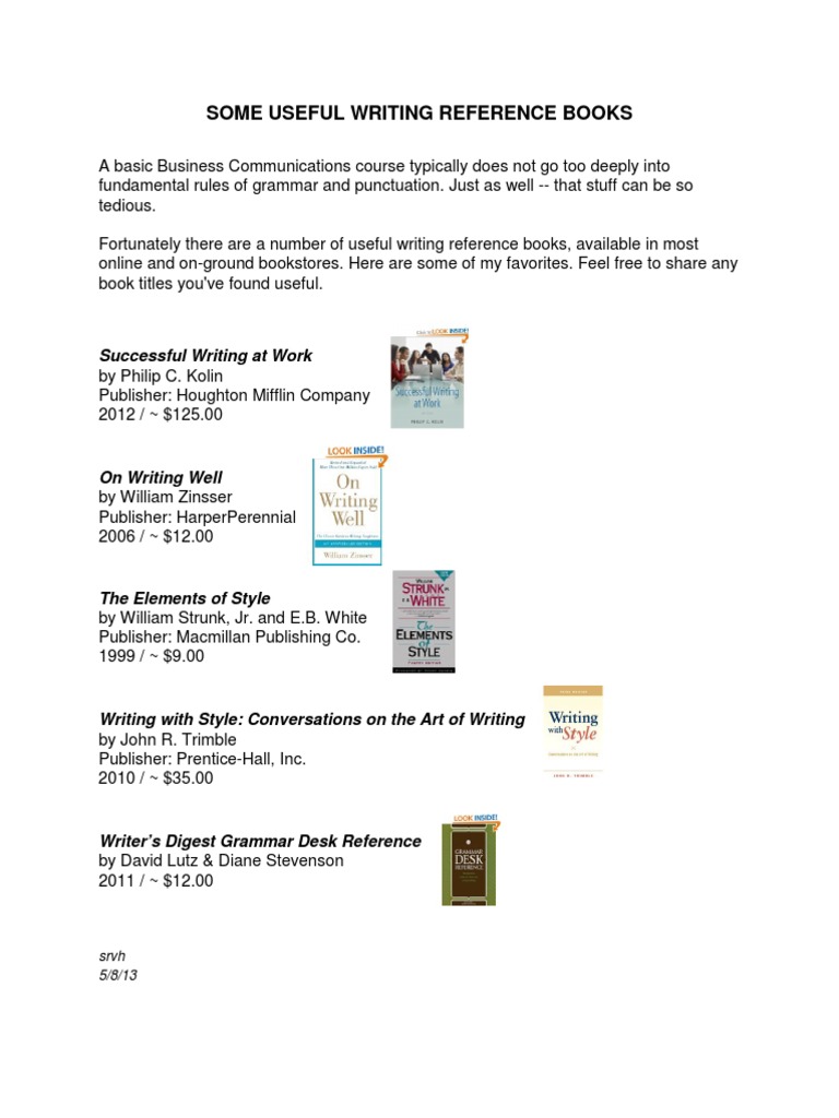 Some Useful Writing Reference Books: Successful Writing at Work ...