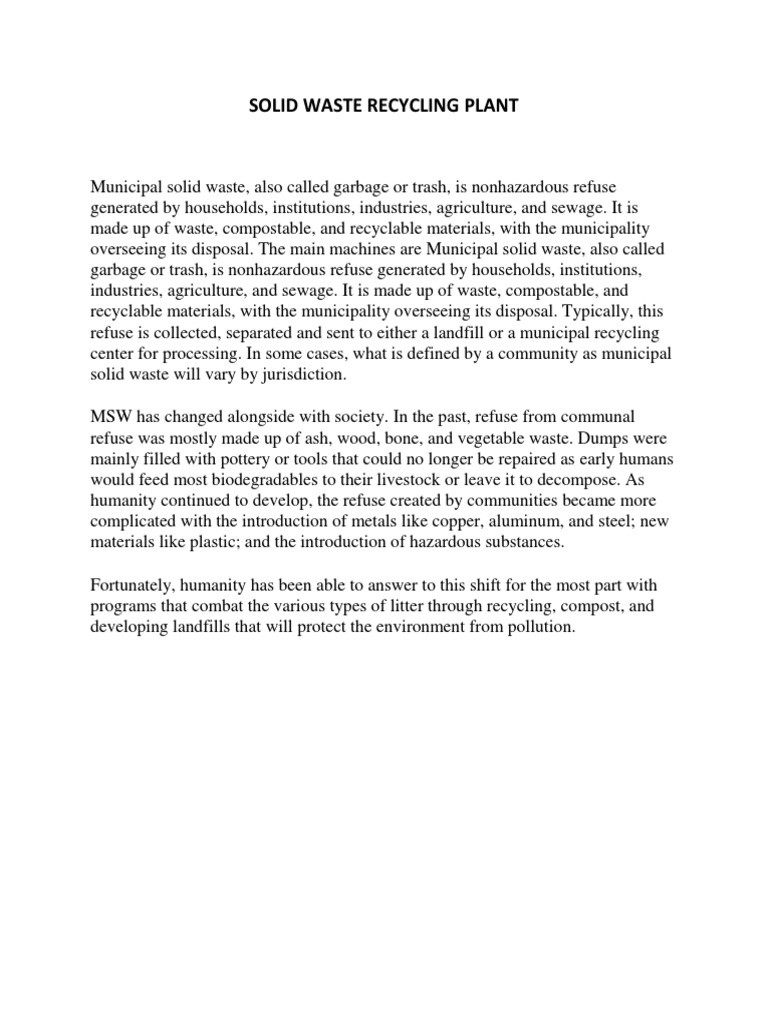 Solid Waste Recycling Plant | PDF