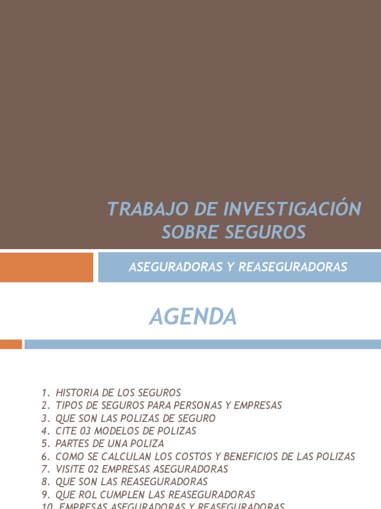 Trabajo de Investigación Sobre Seguros: Aseguradoras Y Reaseguradoras | PDF | Póliza de seguros ...