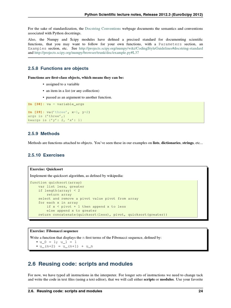 2.5.8 Functions Are Objects: 2.6 Reusing Code: Scripts and Modules | PDF