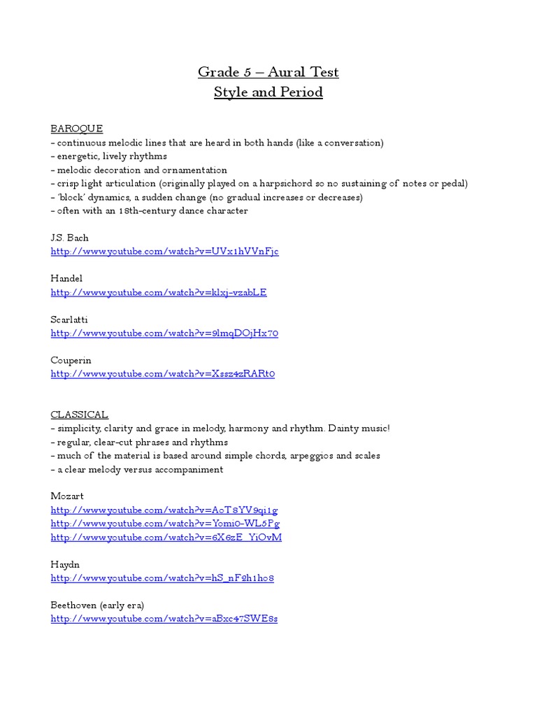 Aural Tests - Grade 5 - Style and Period | PDF