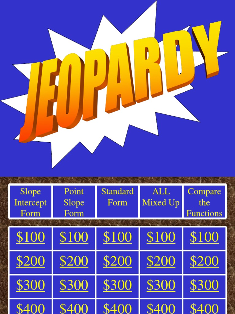 Jeopardy Unit 5 | PDF | Slope | Equations