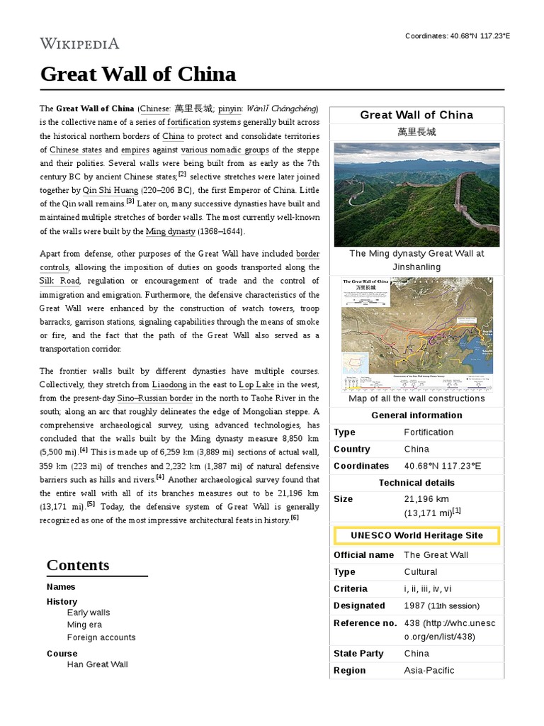 Great Wall of China | PDF