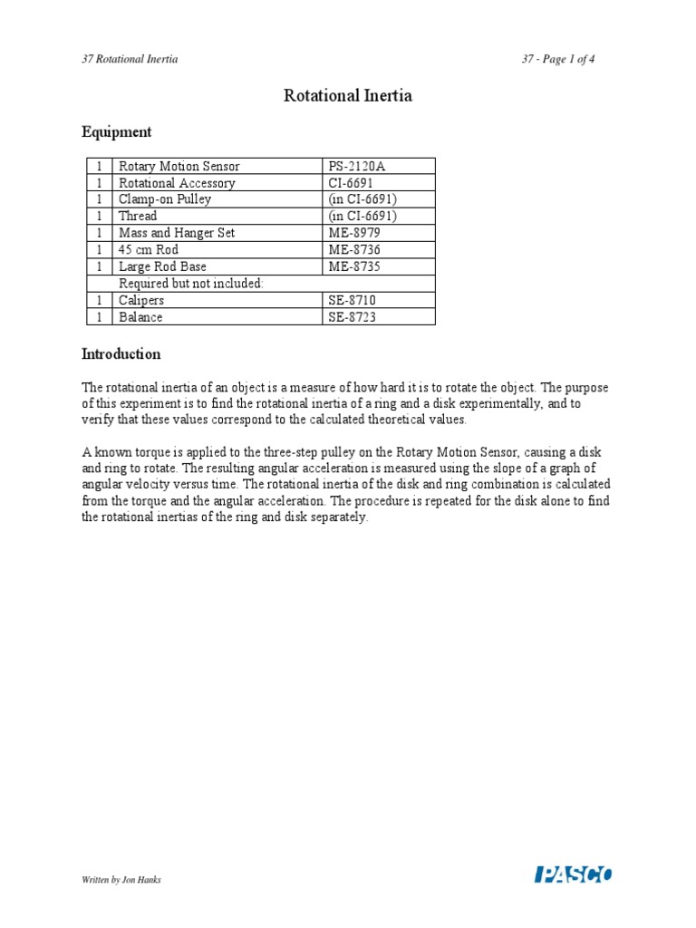 37 Rotational Inertia | PDF | Rotation Around A Fixed Axis | Torque
