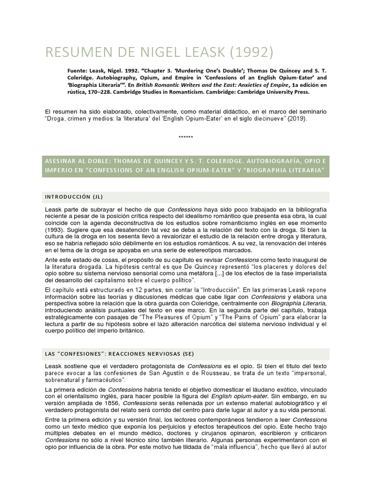 Resumen de Nigel Leask | PDF | Samuel Taylor Coleridge | William Wordsworth