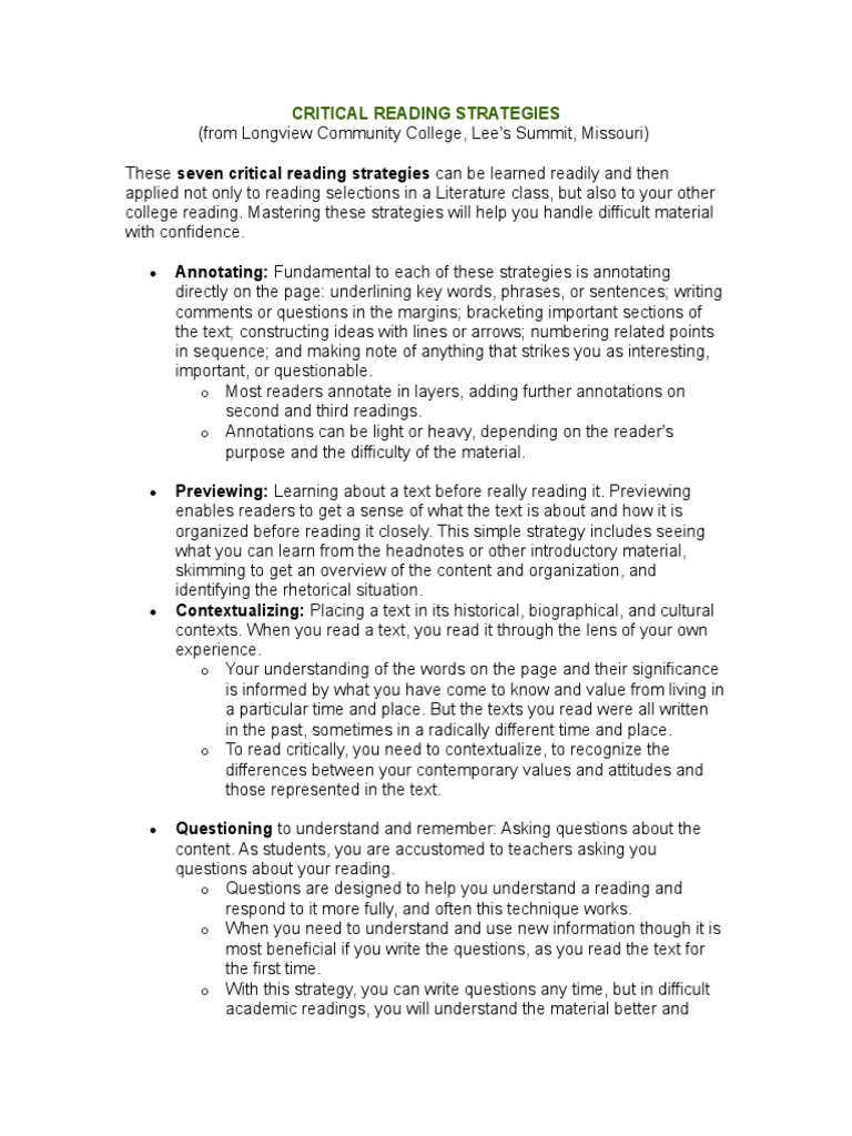 Critical Reading Strategies-1 | PDF | Opinion | Argument