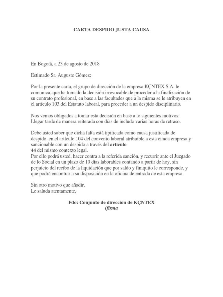 Introducir 44 Imagen Modelo De Carta Documento De Despido Abzlocal Mx