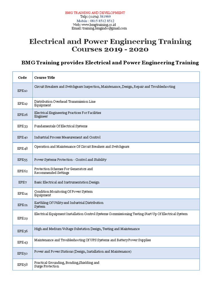 Electrical and Power Engineering Training 2019 2020 | PDF | Electric ...