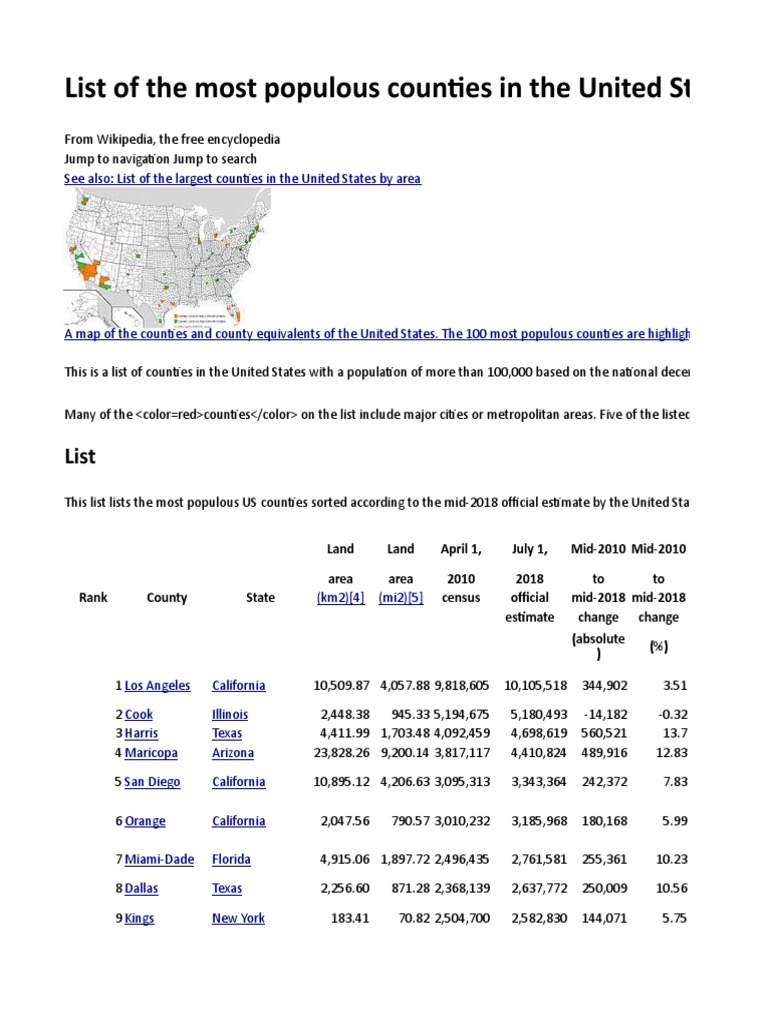 100 US Counties by Population | PDF | County (United States) | The ...