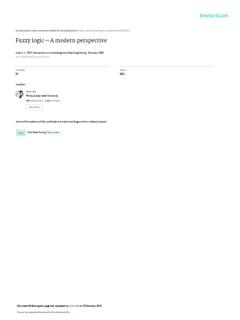 Fuzzy Logic - A Mordern Perspective John Yen 1999 | PDF | Fuzzy Logic | Logical Consequence