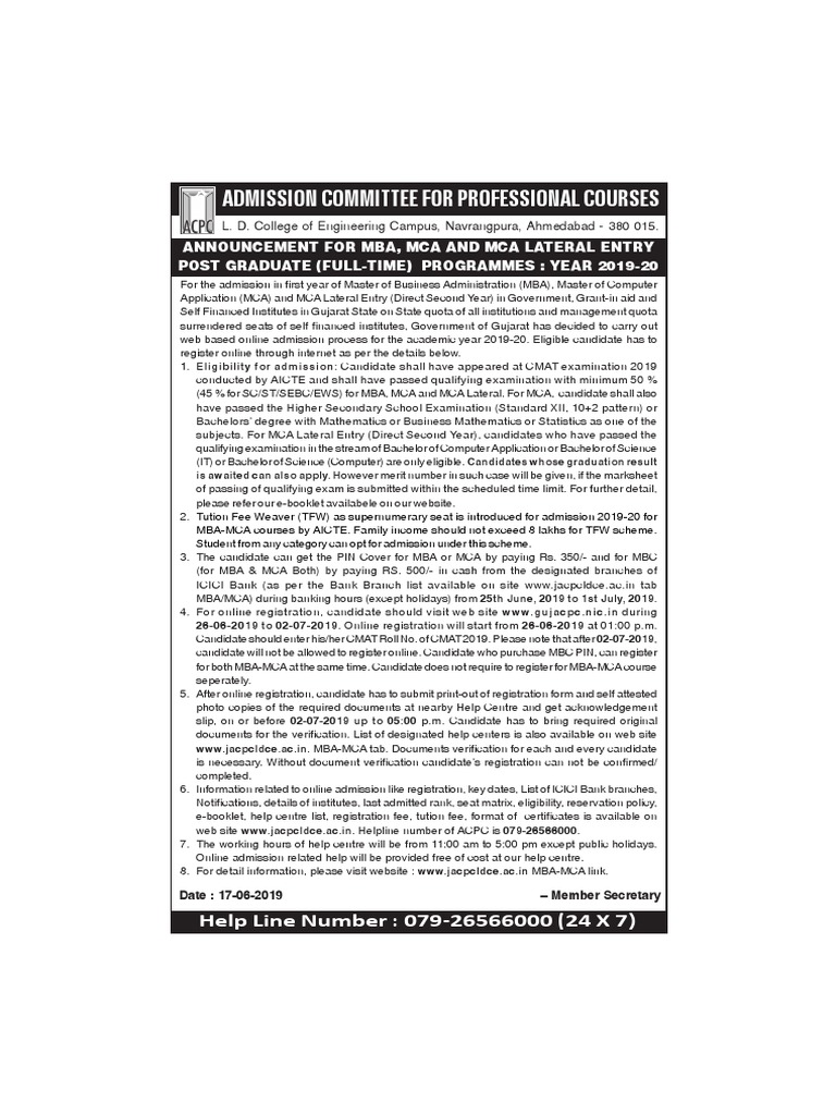 Advt MBA-MCA PDF | PDF | University And College Admission | Bachelor's ...