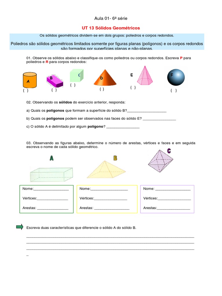 Prova 6°ano | PDF | Geometria Euclidiana | Polítopo