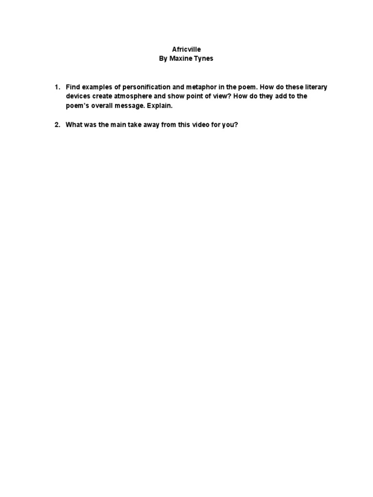 Africville by Maxine Tynes | PDF