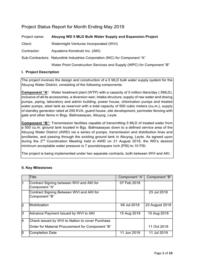 Abuyog Water Supply Project Update May 2019 | PDF | Sewage Treatment ...