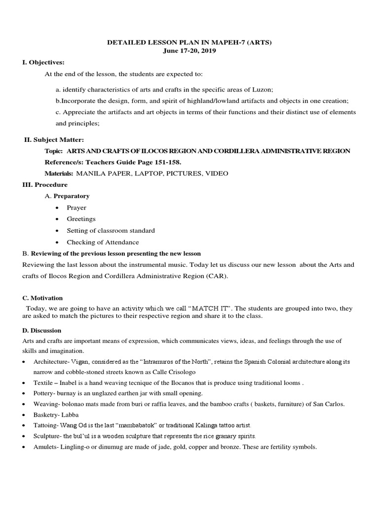 Detailed Lesson Plan in Mapeh 7 | PDF | Lesson Plan | Luzon