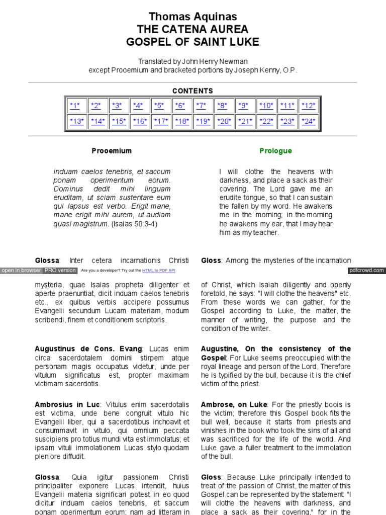 AQUINAS, St. Thomas. Catena Aurea - Luke PDF | PDF | Religion And Belief