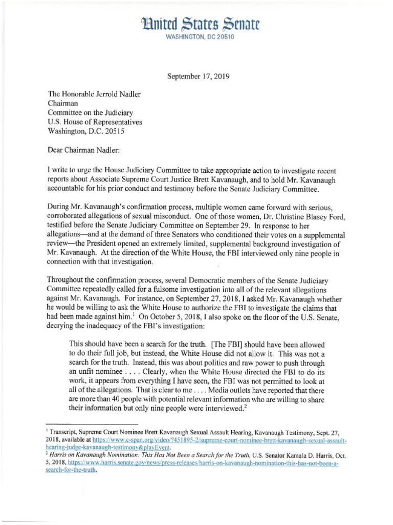 Kamala Harris Letter To Jerry Nadler | PDF