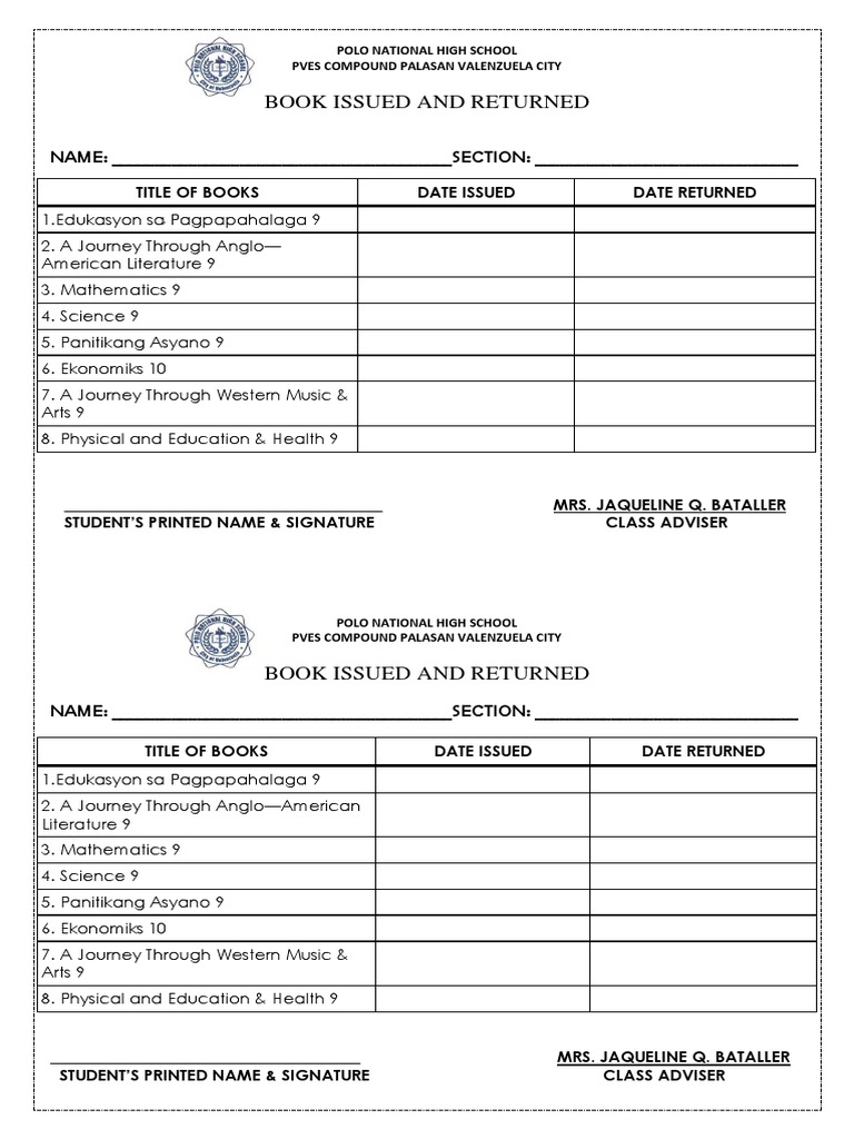 Book Issued and Returned: NAME: - SECTION | PDF