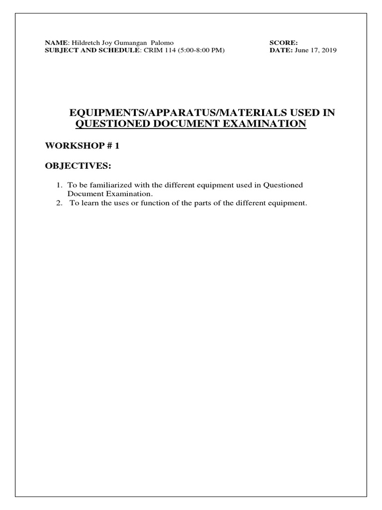 Equipments/Apparatus/Materials Used in Questioned Document Examination ...